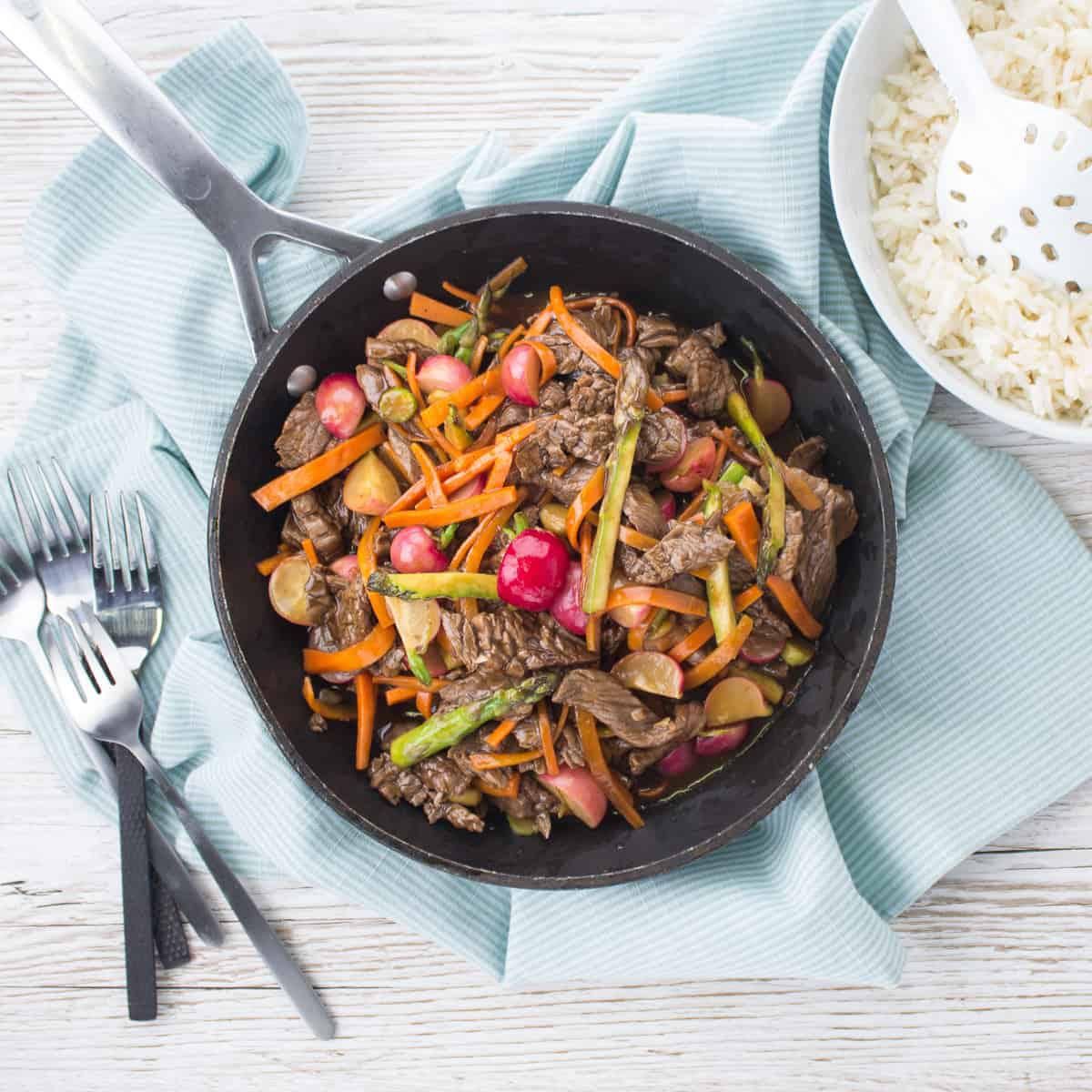 Wok de Bœuf Aubrac & Riz de Camargue - Recette - Les Commis