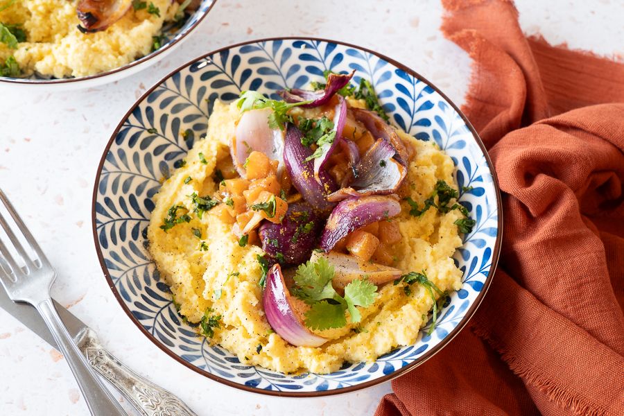 Butternut rôti au Miso & Polenta au Lait de Coco - Recette - Les Commis