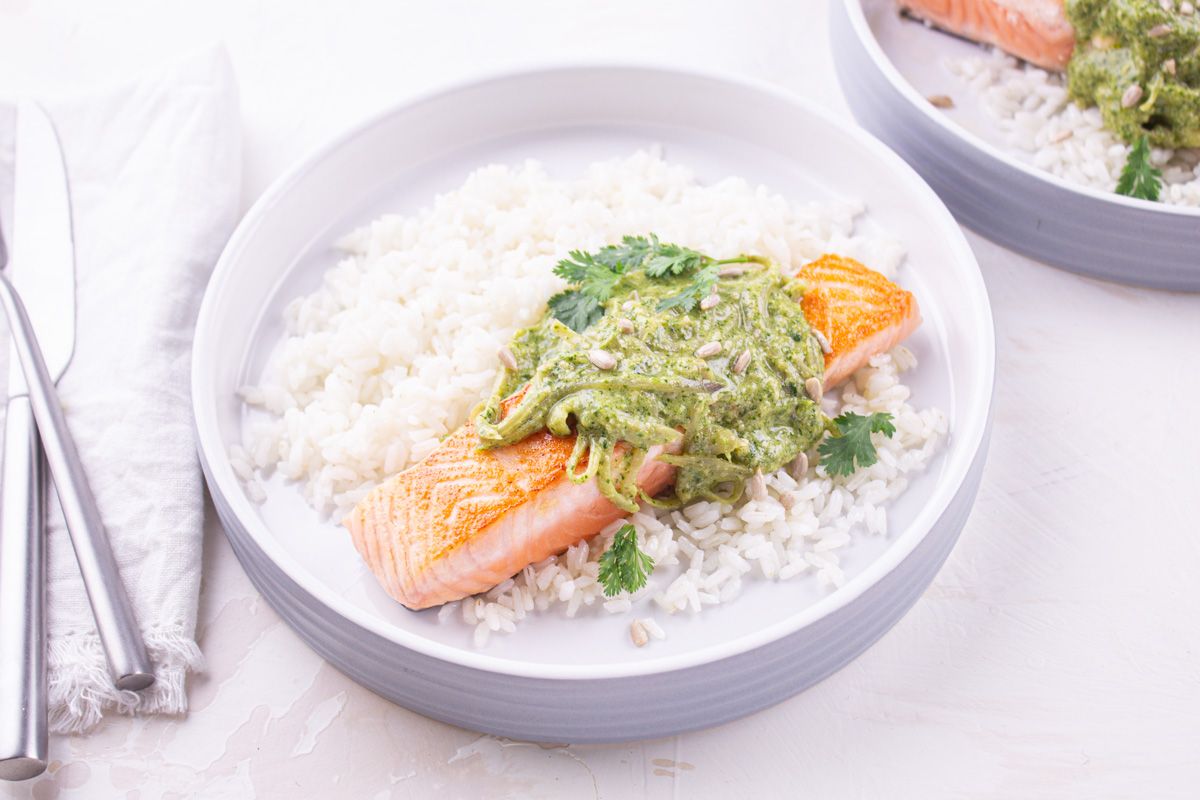 Saumon au Pesto Miso & Riz de Camargue - Recette - Les Commis