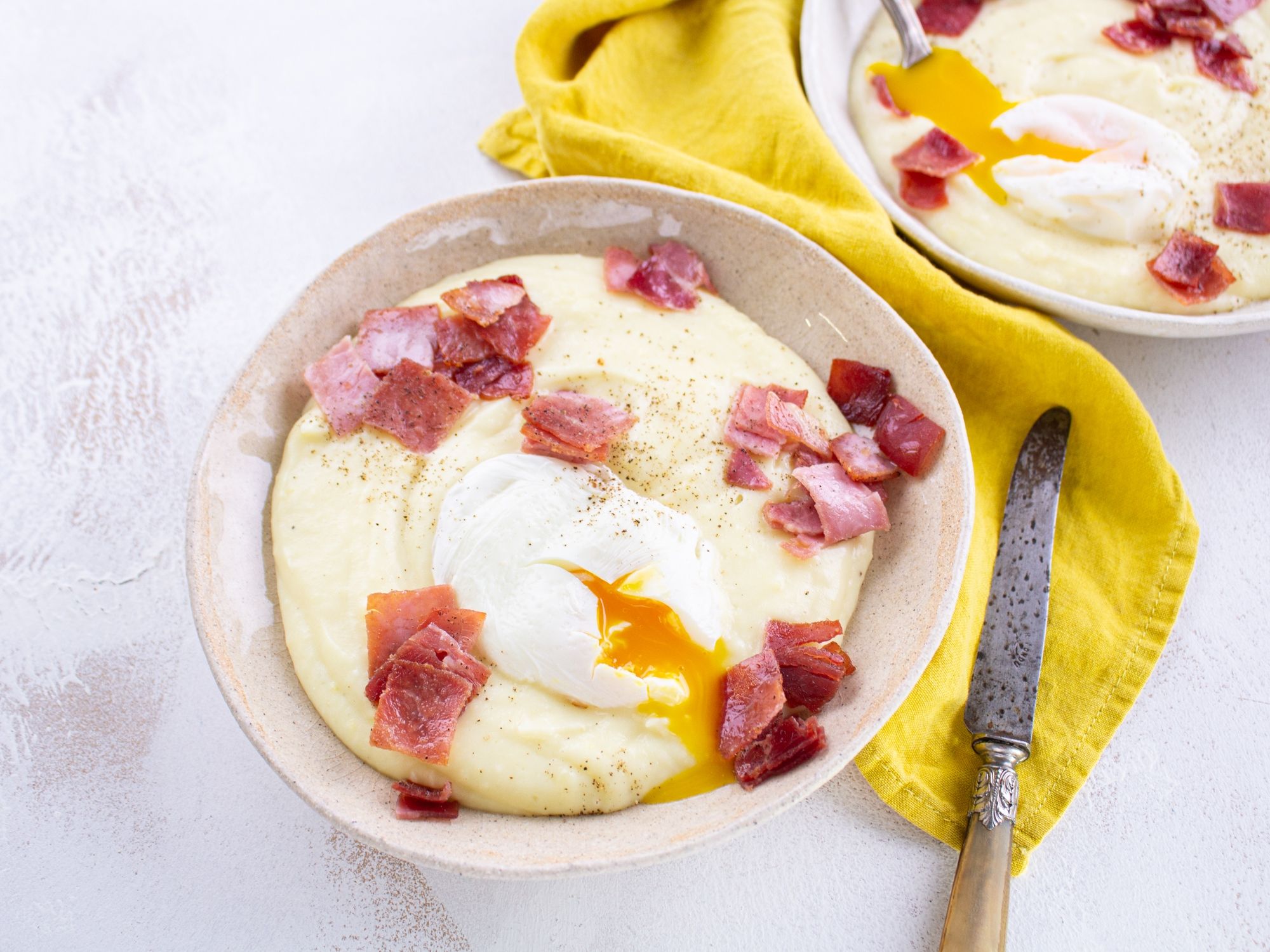 Crémeux de Panais Chips de Jambon & Œuf Poché - Recette - Les Commis