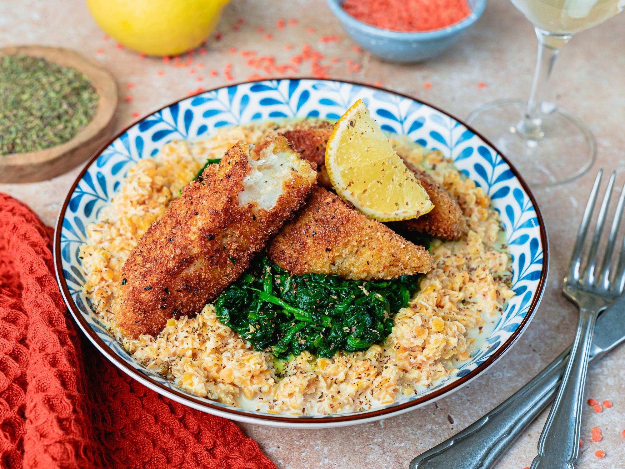 Poisson Pané "Maison" & Lentilles Corail aux Épinards - Recette - Les ...